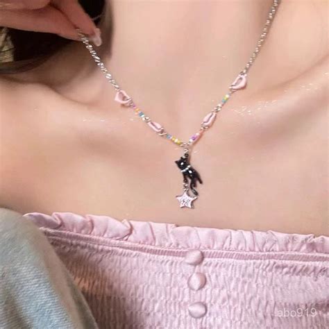 黑姑姑首飾小貓星星愛心項鍊 配飾女 頸鍊 小衆高級感鎖骨鍊 蝦皮購物