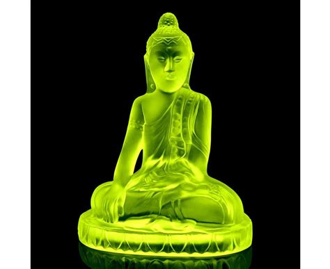 Uranium Glass Figurine Buddha Sculpture 1930s Hhoffmann • Glowing