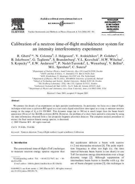 Pdf Calibration Of A Neutron Time Of Flight Multidetector System For