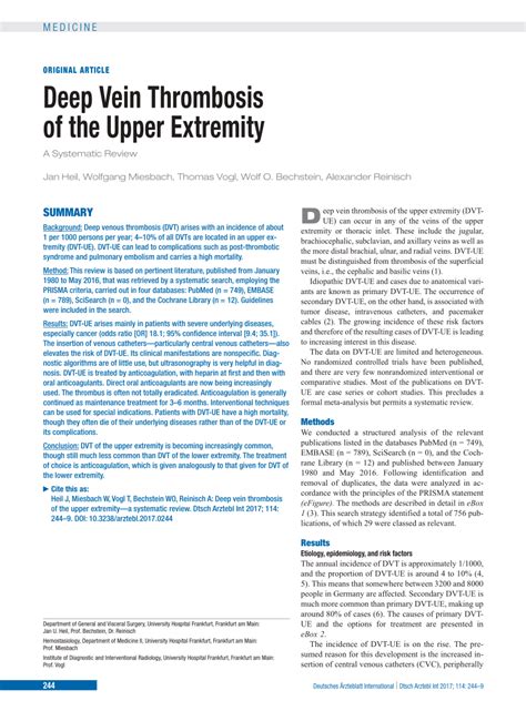 Pdf Deep Vein Thrombosis Of The Upper Extremity