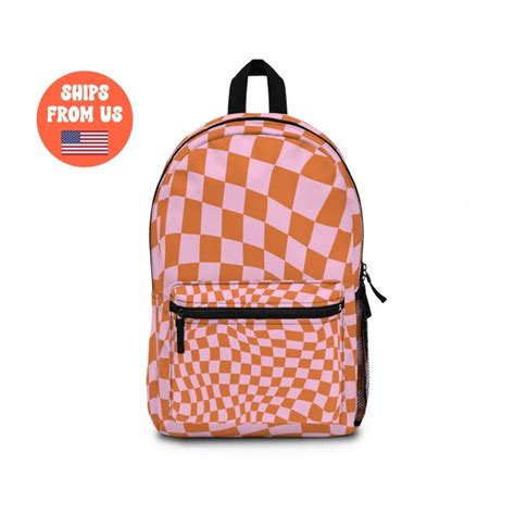 Checkered Backpack Pink Etsy