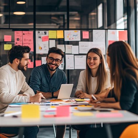 A Team Brainstorming Digital Marketing Ideas And Strategies In A