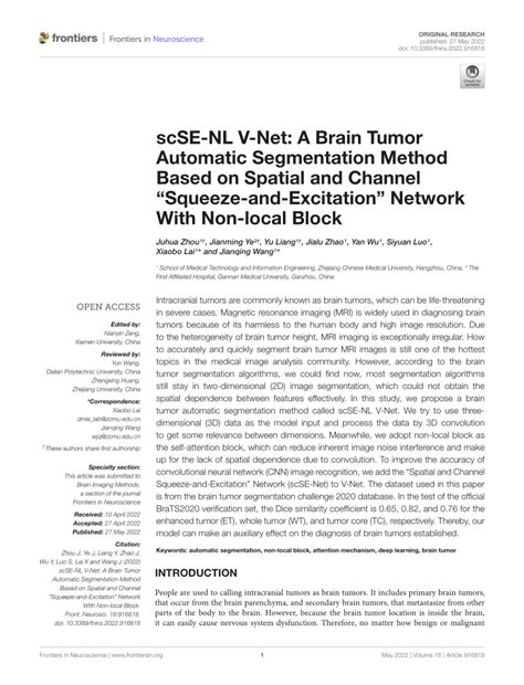 Pdf Scse Nl V Net A Brain Tumor Automatic Segmentation Method Based