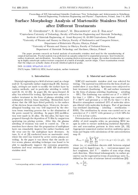 Pdf Surface Morphology Analysis Of Martensitic Stainless Steel After Different Treatments