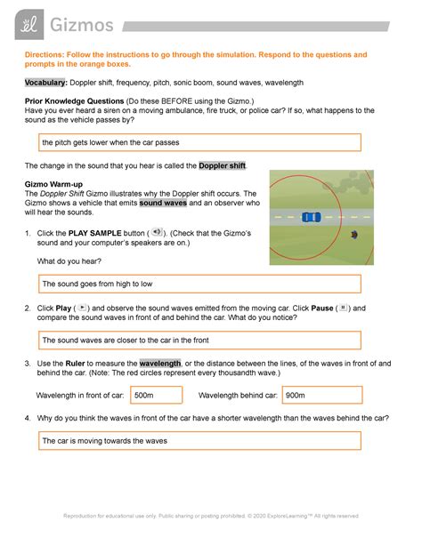Copy Of 55 Doppler Effect Student Sheet 2023 Directions Follow The
