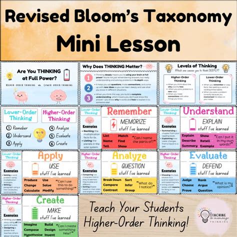 Blooms Taxonomy Posters And Mini Lesson Teach Higher Order Thinking Skills