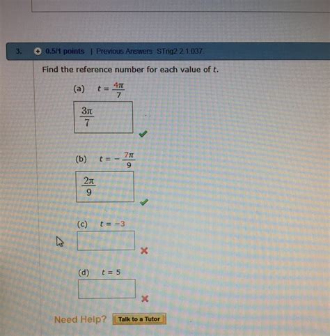 solved find the reference number for each value of t a t