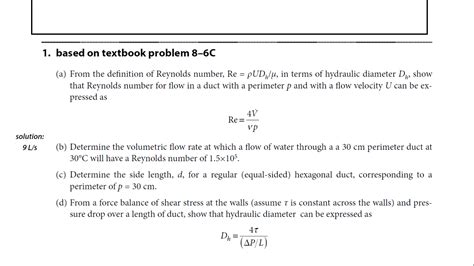 Solved A From The Definition Of Reynolds Number Re