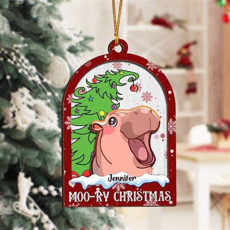 Personalized Cute Moo Deng Hippo Christmas Moo Ry Christmas 2 Layer