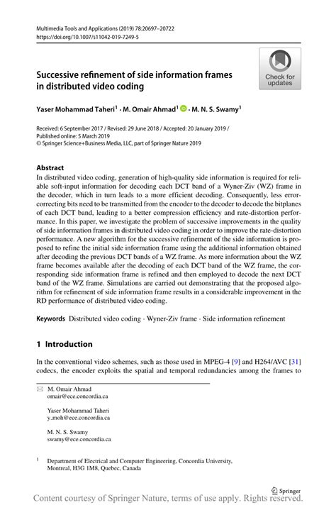 Successive Refinement Of Side Information Frames In Distributed Video