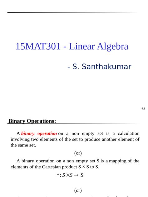 L4 Linear Algebra Binary Operations Pdf Group Mathematics