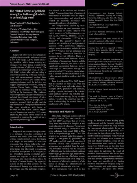 Pdf The Related Factors Of Phlebitis · Phlebitis Scale And The