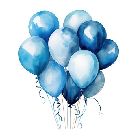 Colorful Watercolor Blue Balloons Clipart On White Background Ai