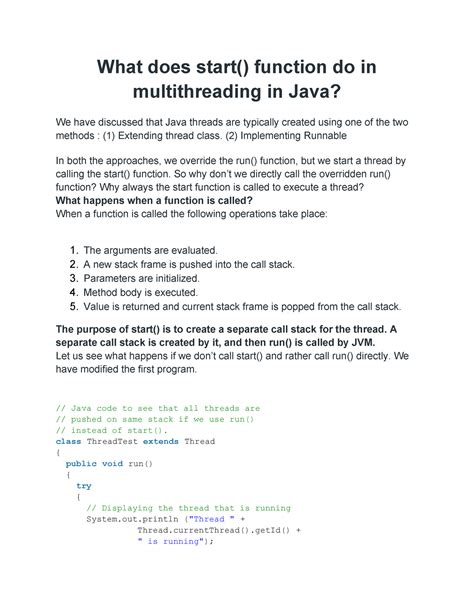 What Does Start Function Do In Multithreading In Java 2