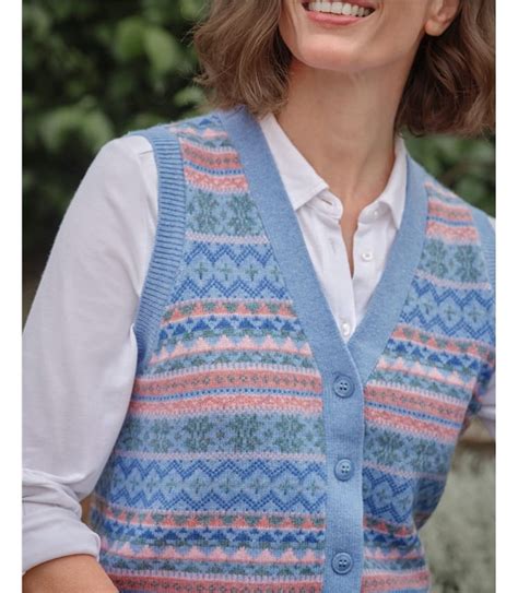 Multi Bleu Gilet à Boutons Fairisle Woolovers Fr