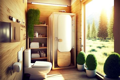 Salle De Bain écologique Avec Toilettes Et Cabine De Douche En Bois Photo Premium