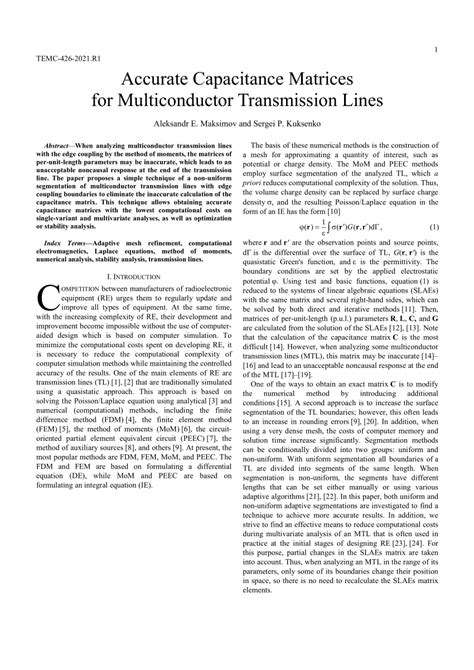 Pdf Accurate Capacitance Matrices For Multiconductor Transmission Lines