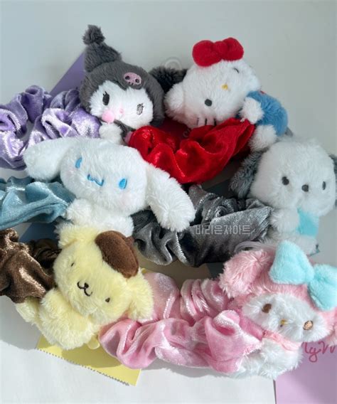 산리오 정품 캐릭터 곱창 헤어슈슈 스크런치 머리끈 시나모롤 포차코 폼폼푸린 쿠로미 마이멜로디 헬로키티 에이블리