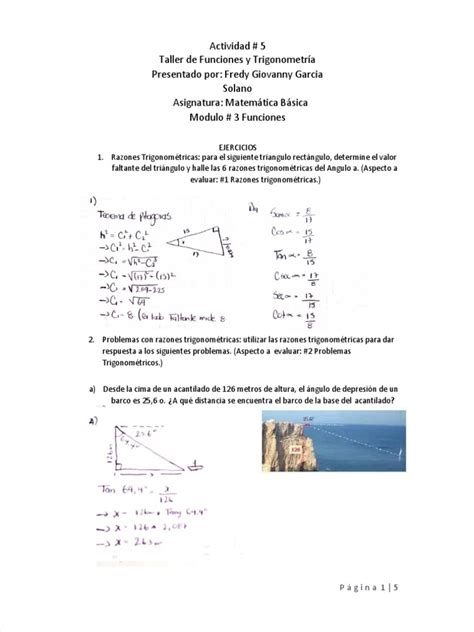 Actividad 5 Taller De Funciones Y Trigonometria Pdf Trigonometría