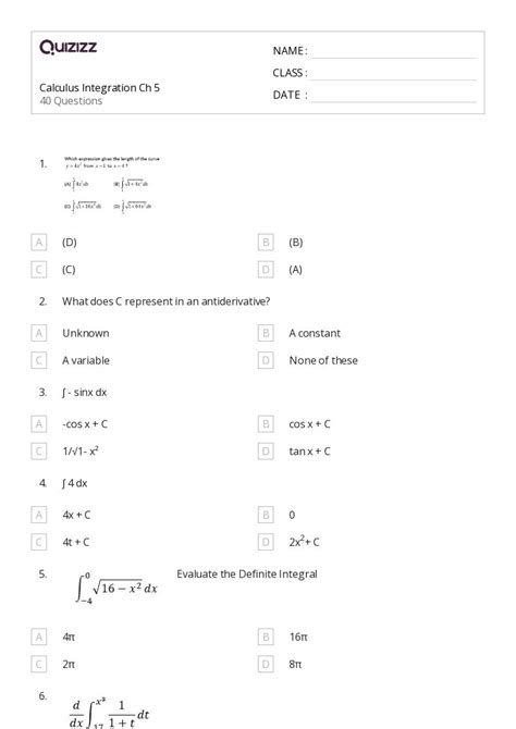 50 integral calculus worksheets for 9th year on quizizz free and printable