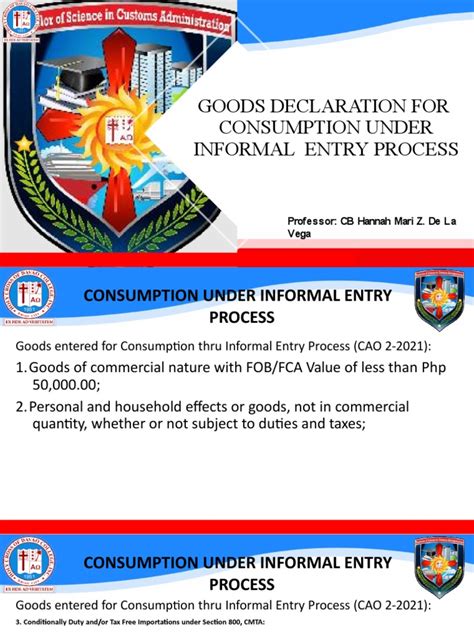 Goods Declaration For Consumption Under Informal Entry Pdf Customs