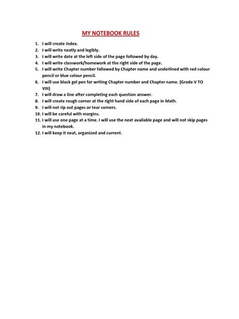 Notebook Rules Pdf Pdf