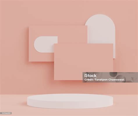 지구 색조 색상 테마가 있는 흰색 빈 연단의 최소 장면의 3d 렌더링 제품 프리젠 테이션 모형 및 화장품 광고를위한 디스플레이 스탠드 실린더 스테이지는 심플한 디자인의 장식