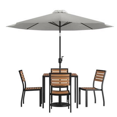 Flash Furniture Teak Patio Table And Chair Set With Umbrella And Base