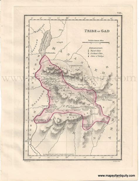 1823 Tribe Of Gad On An Extended Scale Antique Map Antique Map