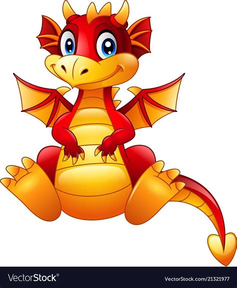 Cartoon Red Dragon Sitting Isolated On White Backg Vector Image On Vectorstock Cartoon Dragon
