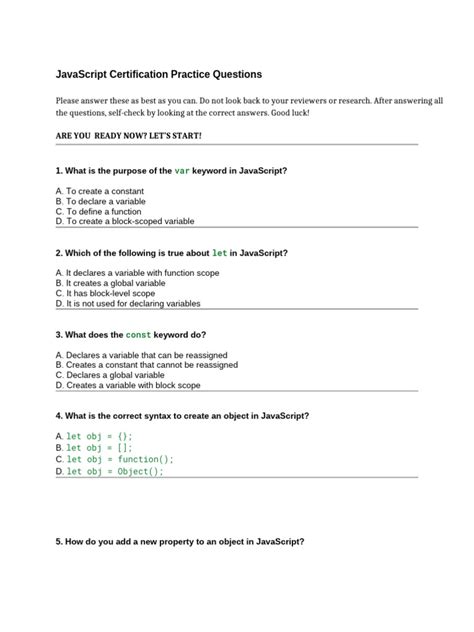 Introduction To Javascript Questions Pdf Java Script Software