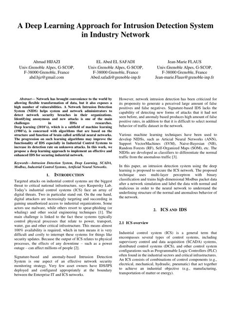 PDF A Deep Learning Approach For Intrusion Detection System In Industry Network