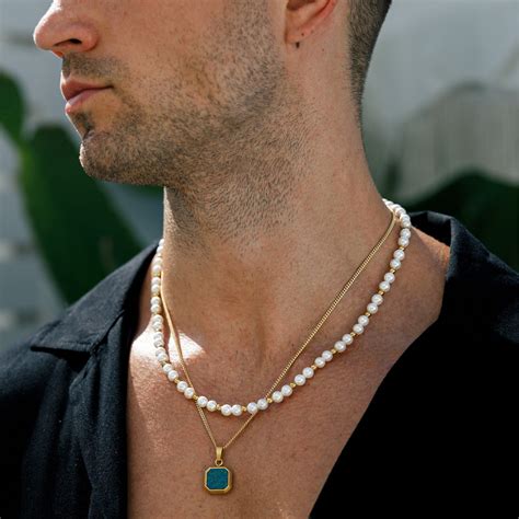 Mens Gold Pearl Necklace Chain Shell Pearl Necklace Men Gold Chain