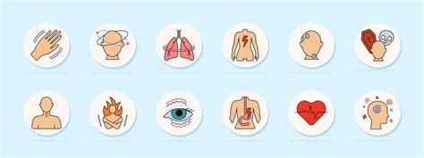 Anxiety Symptoms Set Icon Hand Tremor Head Spinning Lung Tension