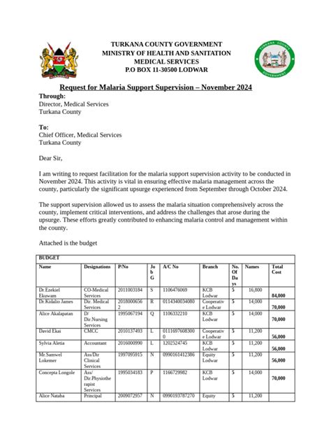 Request Letter To Malaria Supervision Nov 2024 Pdf Health Care
