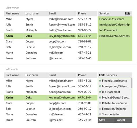 Interaction Design Ways To Display Table Like Data That Contains List Of Options To Select