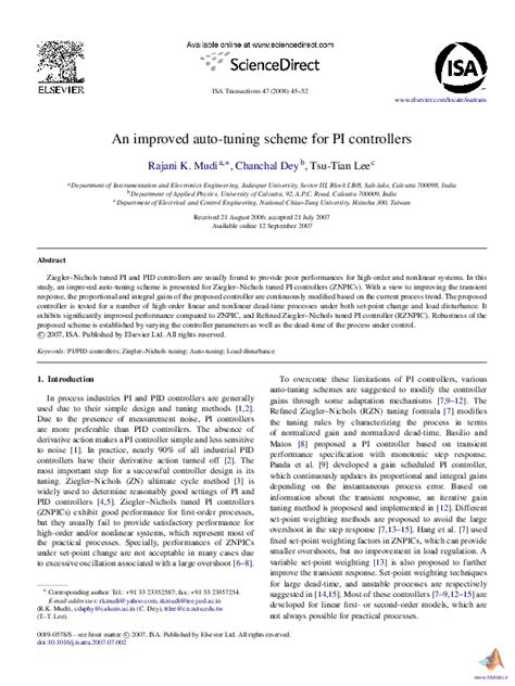 Pdf An Improved Auto Tuning Scheme For Pi Controllers