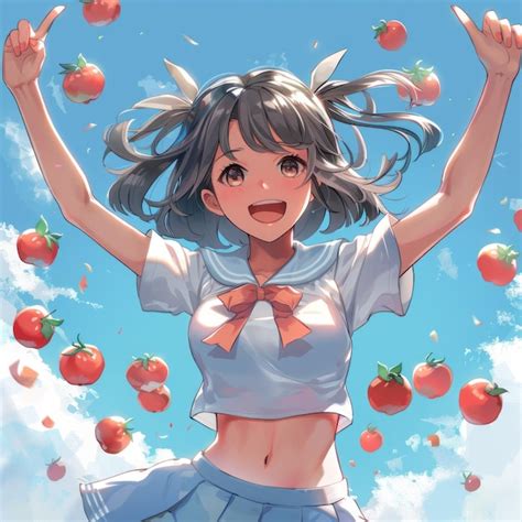 Premium Photo A Girl Is Throwing Tomatoes In The Air