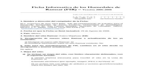 Ficha Informativa De Los Humedales De Ramsar Dentro De La Nom 059 Ecol 2001 En La Categoría