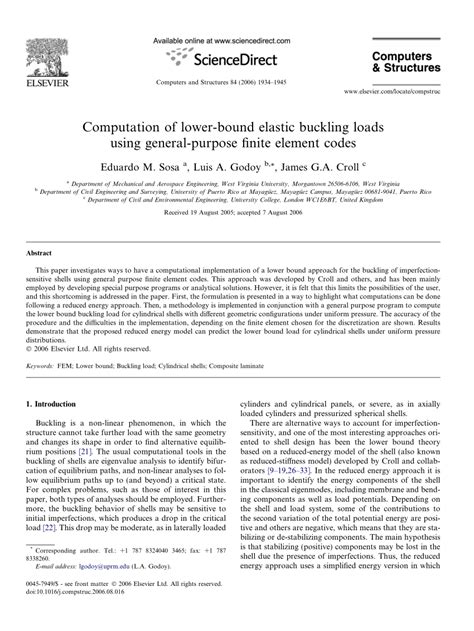 Pdf Computation Of Lower Bound Elastic Buckling Loads Using General