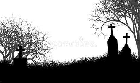 Old Tombstones On Graveyard In Haunted Cemetery Stock Illustration