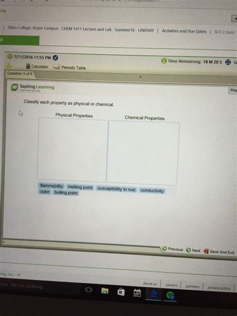 Solved Classify Each Property As Physical Or Chemical