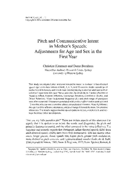 Pdf Pitch And Communicative Intent In Mothers Speech Adjustments