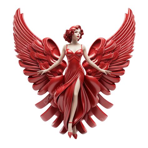 Art Deco Red Angel 3d Character With Vintage Style Chrismas Red Angel