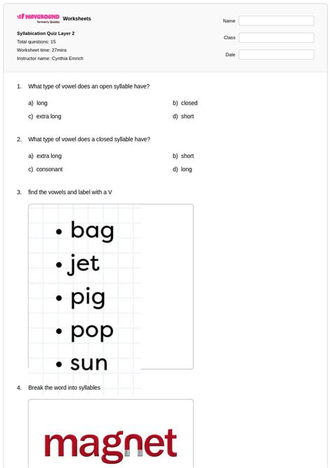50 Syllables Worksheets For Grade 1 On Wayground Free And Printable