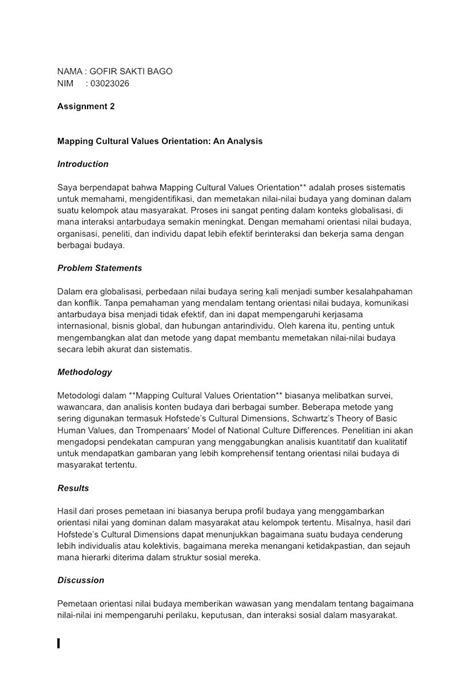 Assignment 2 Mapping Cultural Values Orientation Gofir Sakti Bago