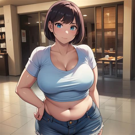 Anime Girl With Big Breasts Posing In A Room With A Table Seaart Ai
