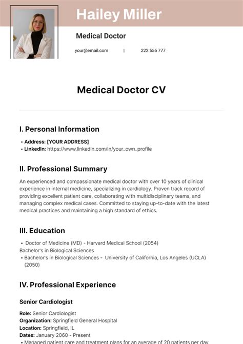 Free Medical Doctor Cv Template To Edit Online