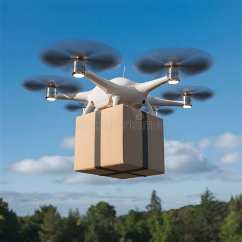 Delivery Drone Future Logistics Technology Flying With Cardboard Box Stock Illustration