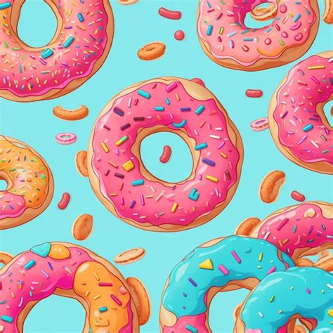 Premium Ai Image Colorful Cartoon Donuts Seamless Pattern Wallpaper